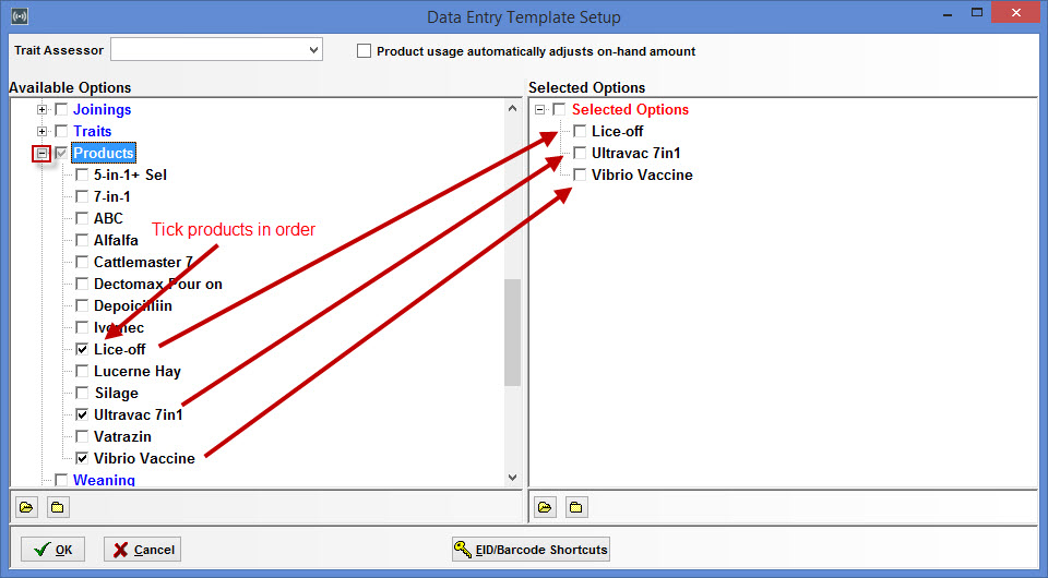 EID/Barcodes Shortcuts for Products